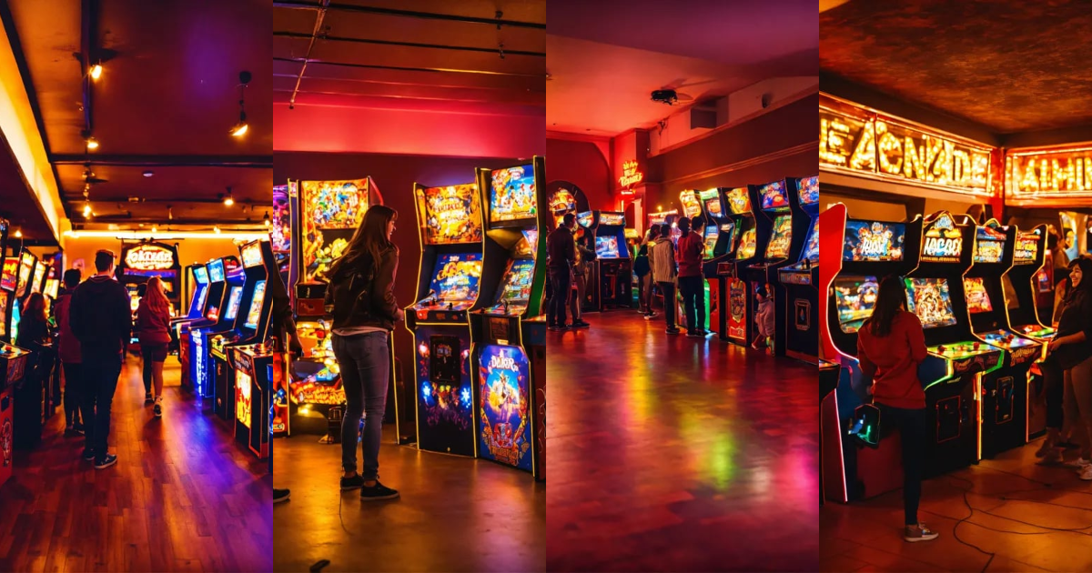 Lexica - A photo of a group of people playing arcade games. The people ...