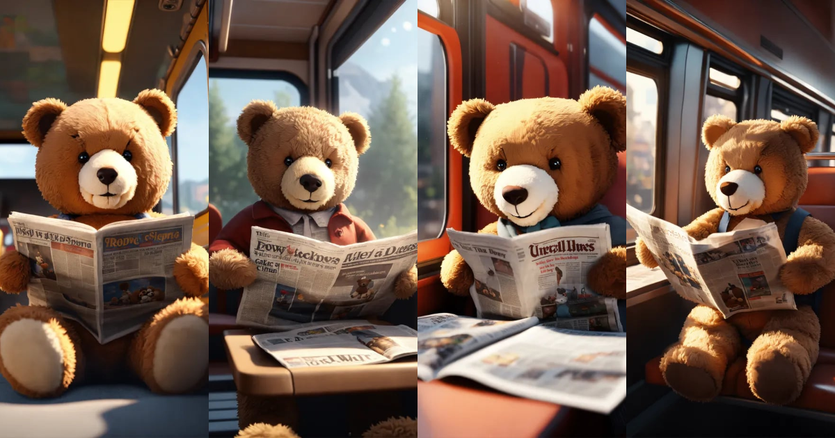 Lexica - Cute teddy bear reading newspaper in the bus, unreal engine ...