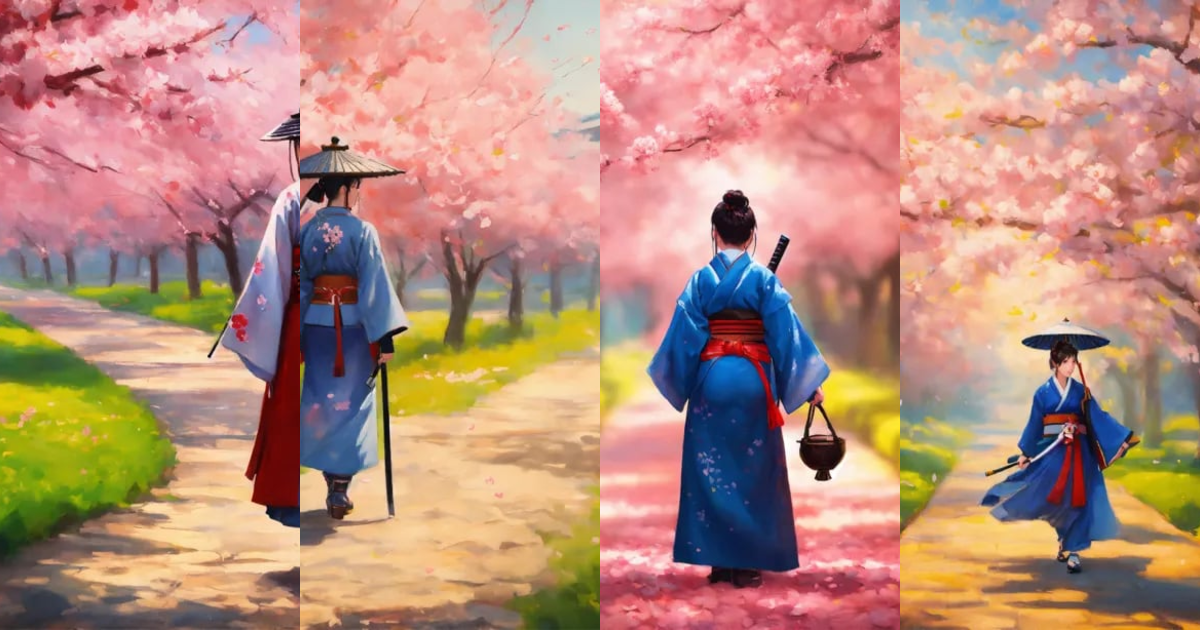 Lexica - IMPRESSIONIST STYLE PAINTING OF A WOMAN SAMURAI IN THE CHERRY ...