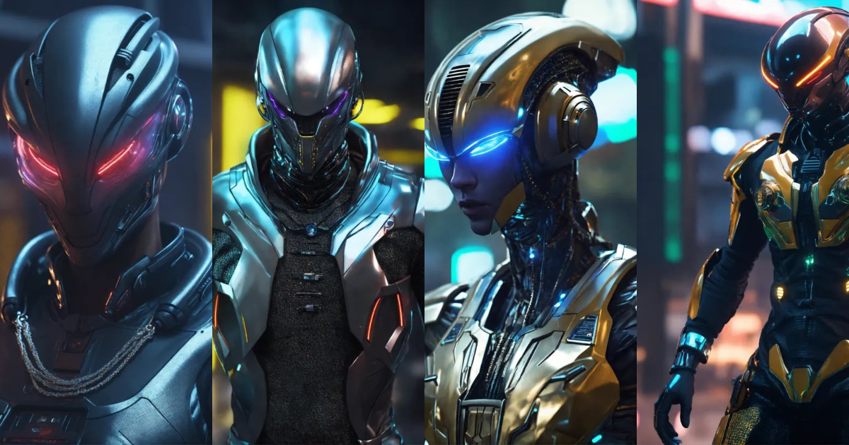 Lexica - Zoom out from an tough male alien android cool gangster ...