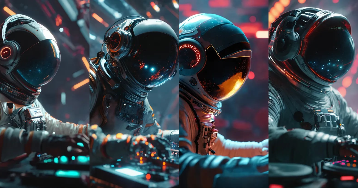 Lexica - A cyborg deejay in space, cinematic, 8k