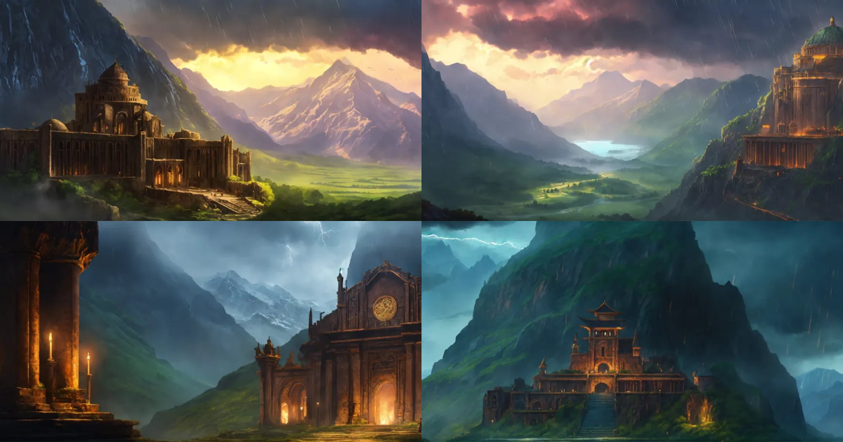 Lexica - Fantasy setting, a large ancient ruin monastery nestled high ...