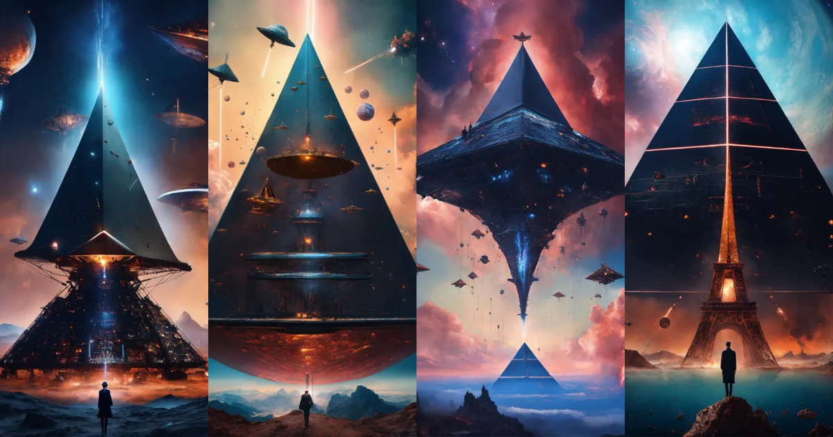 Lexica - Large landscape Photography, a large futuristic dark pyramidal ...