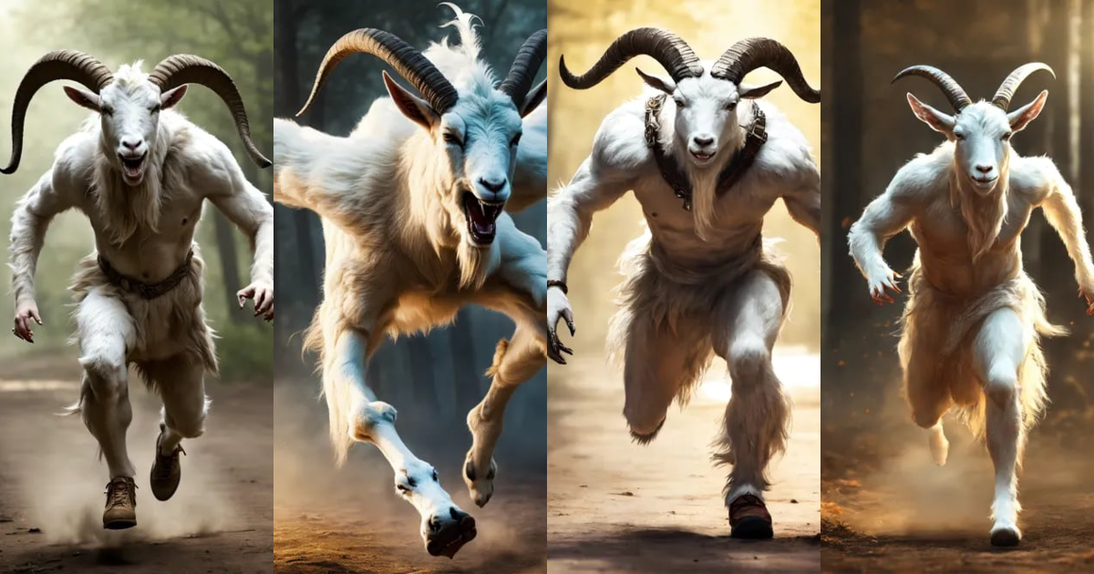 Lexica - Terrifying White GOATMAN Running In Ultra Realistic Style