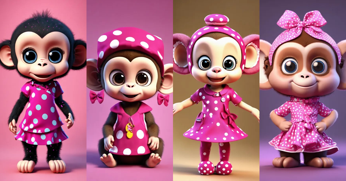 Lexica - A cute happy 3D model baby monkey character wearing polka dots ...