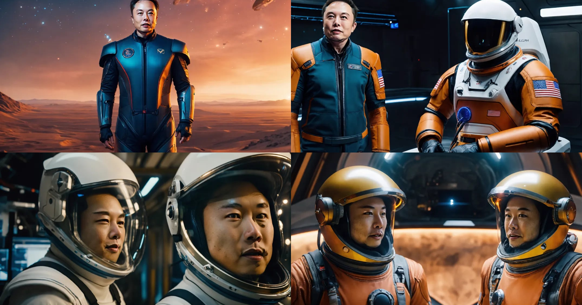 Lexica - Elon Musk and Jimmy O Yang ultrarealistic, 8k, in futuristic space suits