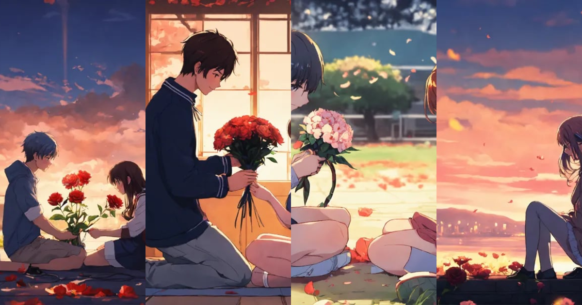 Lexica - Boy proposing girl on knees with a flower inside the high ...