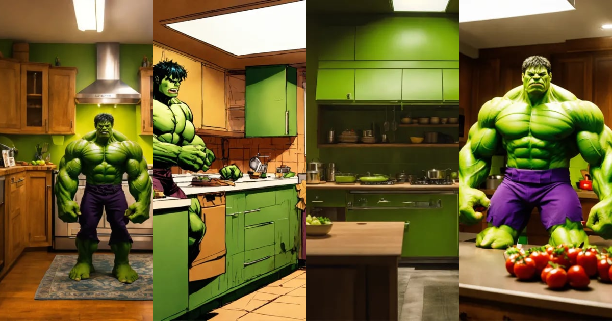 Lexica - Cuts to a kitchen set where the Hulk is attempting to cook