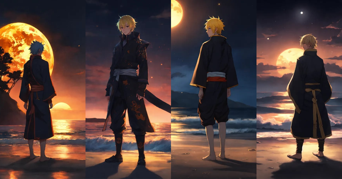 Lexica - Realistic zenitsu standing at the beach, night time, dark and ...