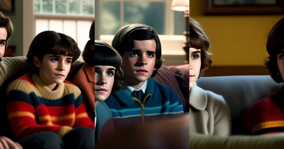 Lexica - Brother and sister on couch, stranger things, Emma Watson as ...