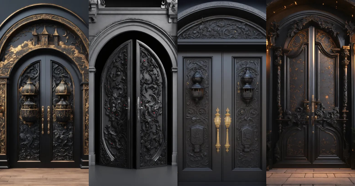 Lexica - 3D double castle doors black obsidian engraved with vampires ...