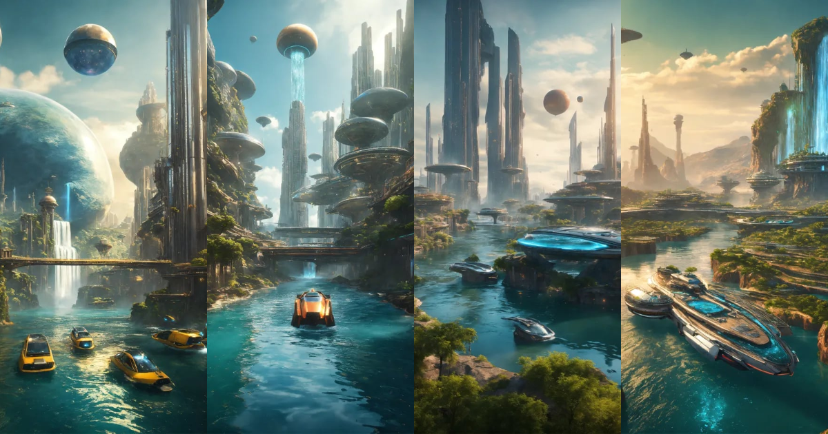 Lexica - Alien water planet, waterfalls, futuristic city landscape ...