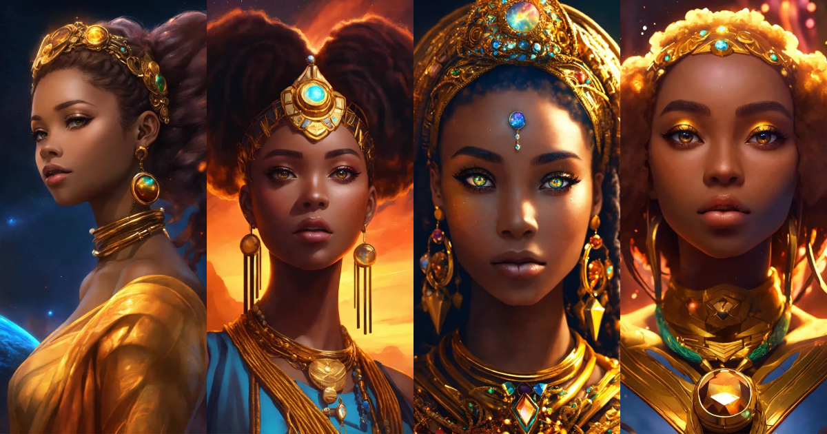 Lexica - Cute waifu, enigmatic African deity, afro-futurism, big amber ...