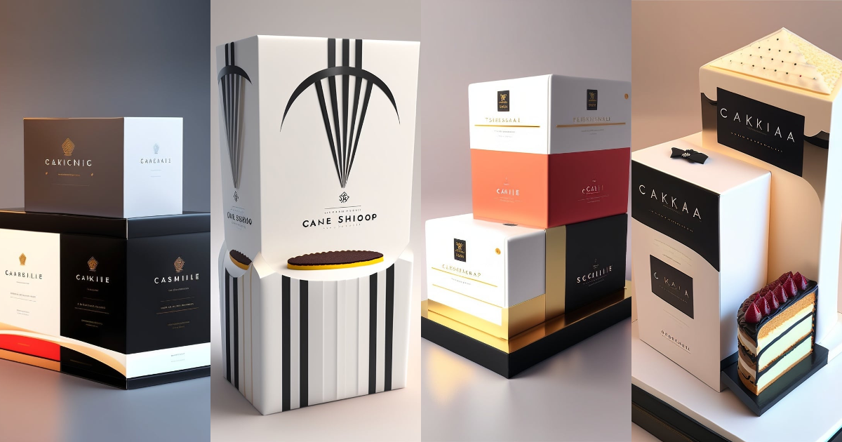 Lexica - Cake shop packaging, white and black color with a sensation of ...