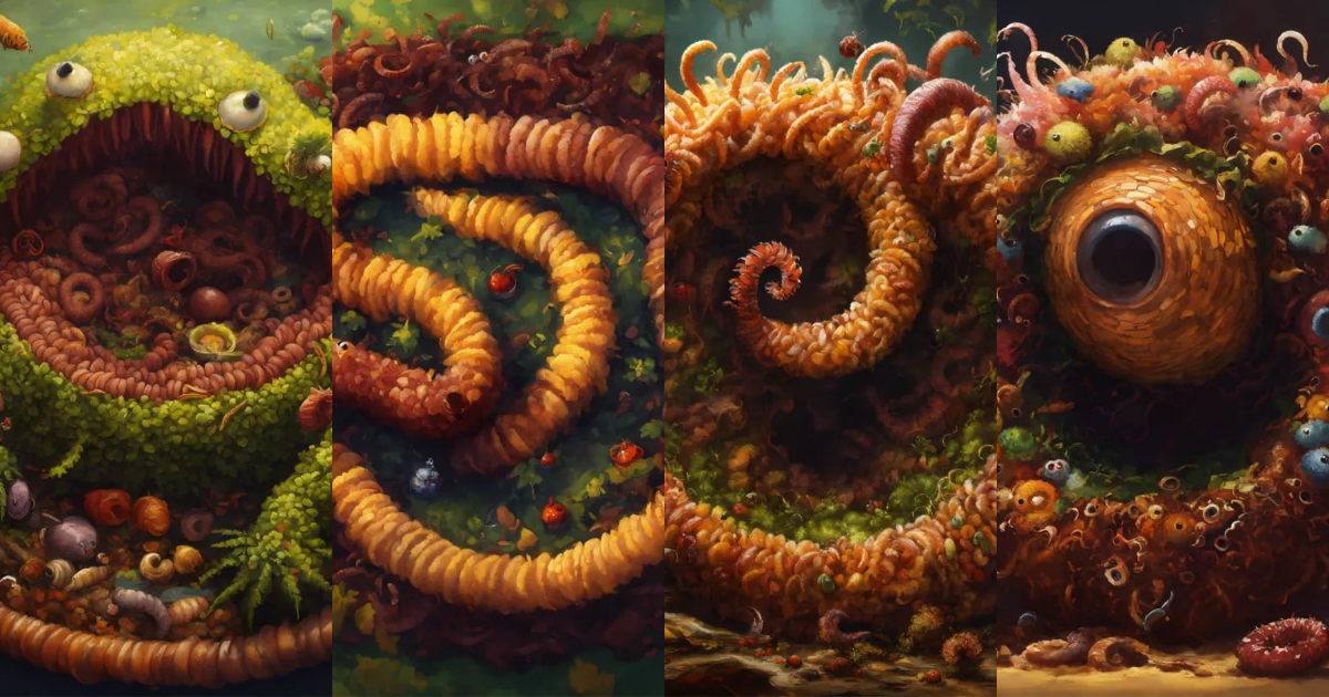 Lexica - Concept art of a top view of a worm monster made out of worms ...