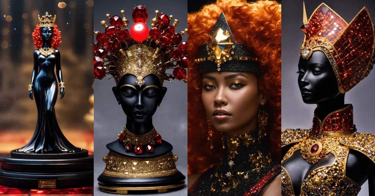 Lexica - Minimalism. Black Solar Queen with long oversized red flowing ...