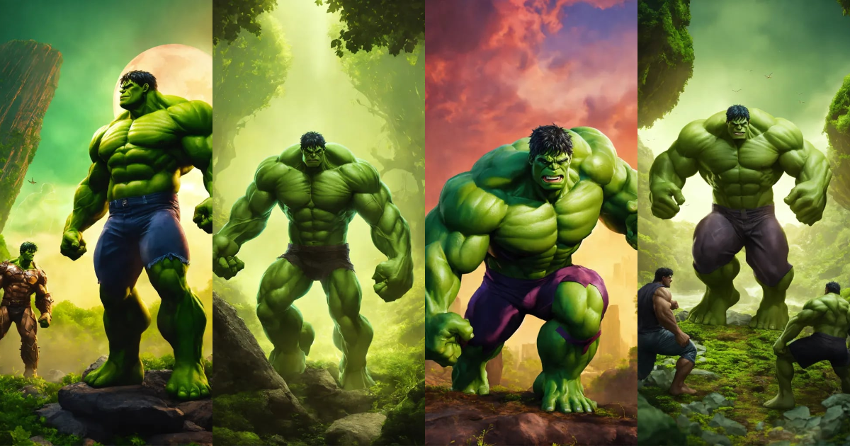 Lexica - Hulk meets two more Hulk in the multiverse, nature background ...