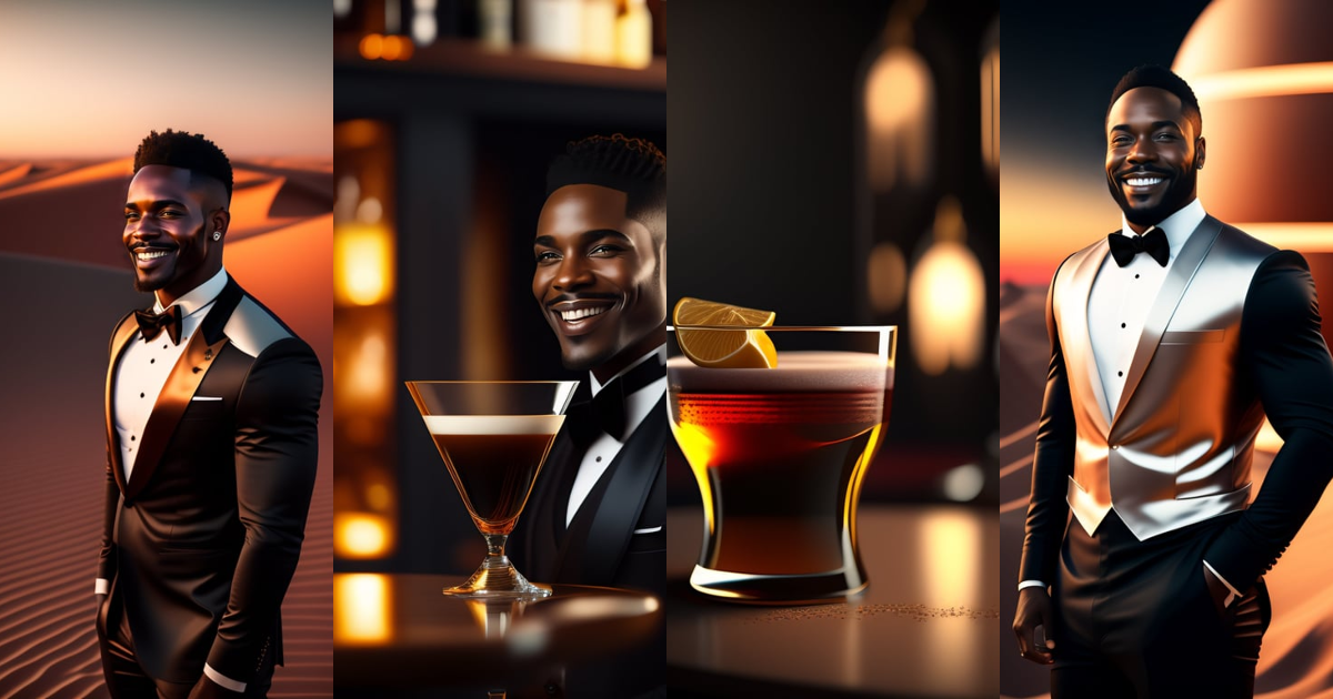 Lexica - Black bartender smiling wearing Chrome tuxedo, preparing ...