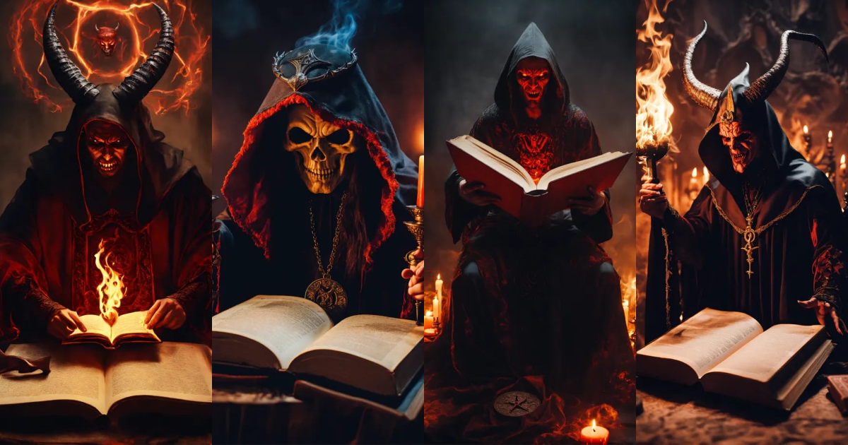 Lexica - Evil sorcerer invoking Satan using a book. Evil vibes. Scary ...