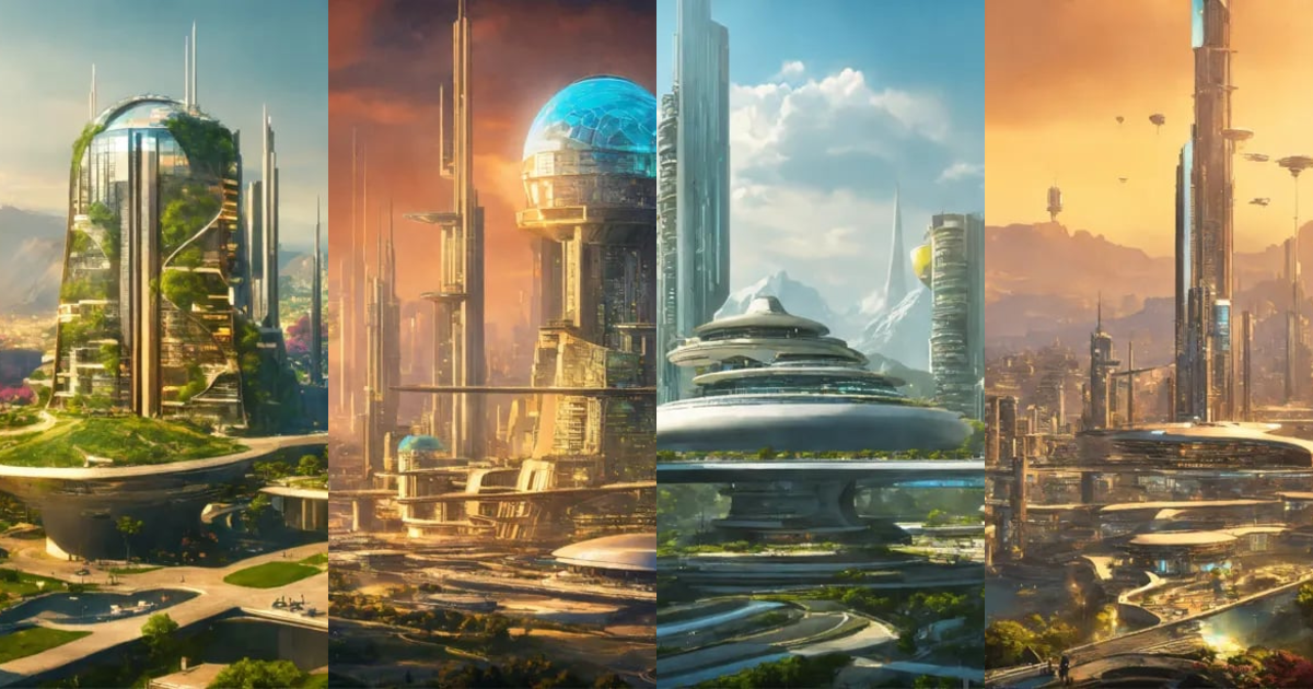Lexica - Futuristic city, utopia, peace and harmony, modernist buildings.