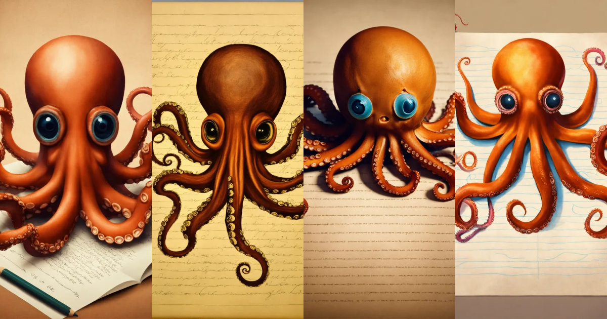 Lexica - Octopus writing on paper with a pencil with each of its 8 ...