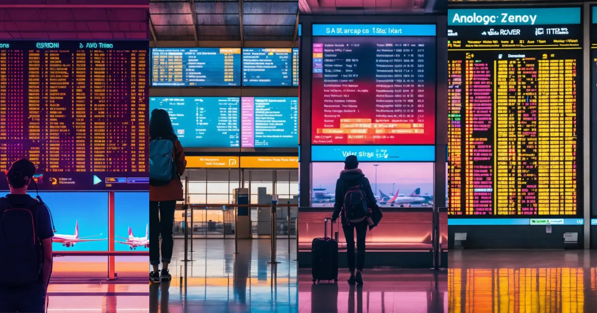 Lexica - A tourist at an airport, looking at the departure and arrival ...