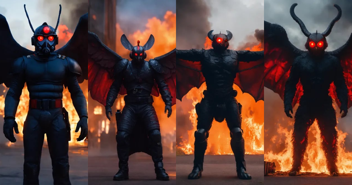 Lexica - Photorealistic,humanoid mothman with black body and red ...