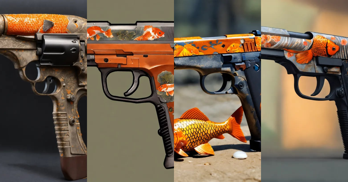 Lexica - A very heavy pistol, semi worn, with orange koi fish painted ...