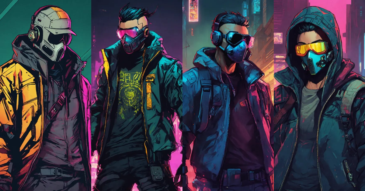 Lexica - Cyberpunk gang member with a mask and a jacket comic book art ...