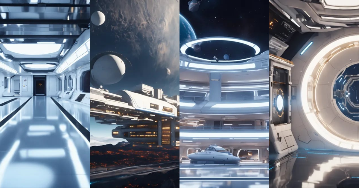 Lexica - Zoom out on a huge modern style white commercial space station ...