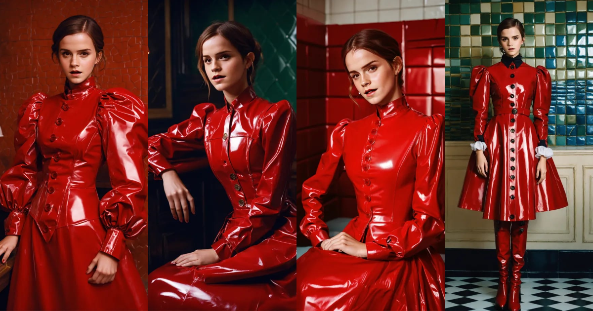 Lexica - Stunning european woman emma watson in red pvc governess dress ...