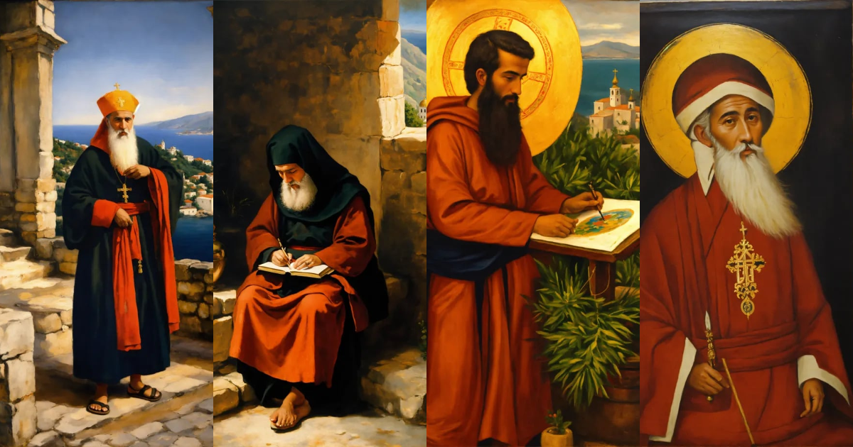Lexica - Cretan school painting of a orthodox monk in Mount athos