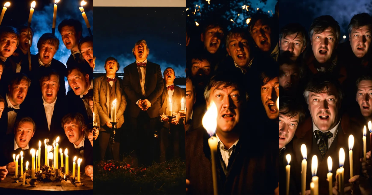 Lexica - Cinematic Portrait of Stephen fry and dozens of his Identical ...