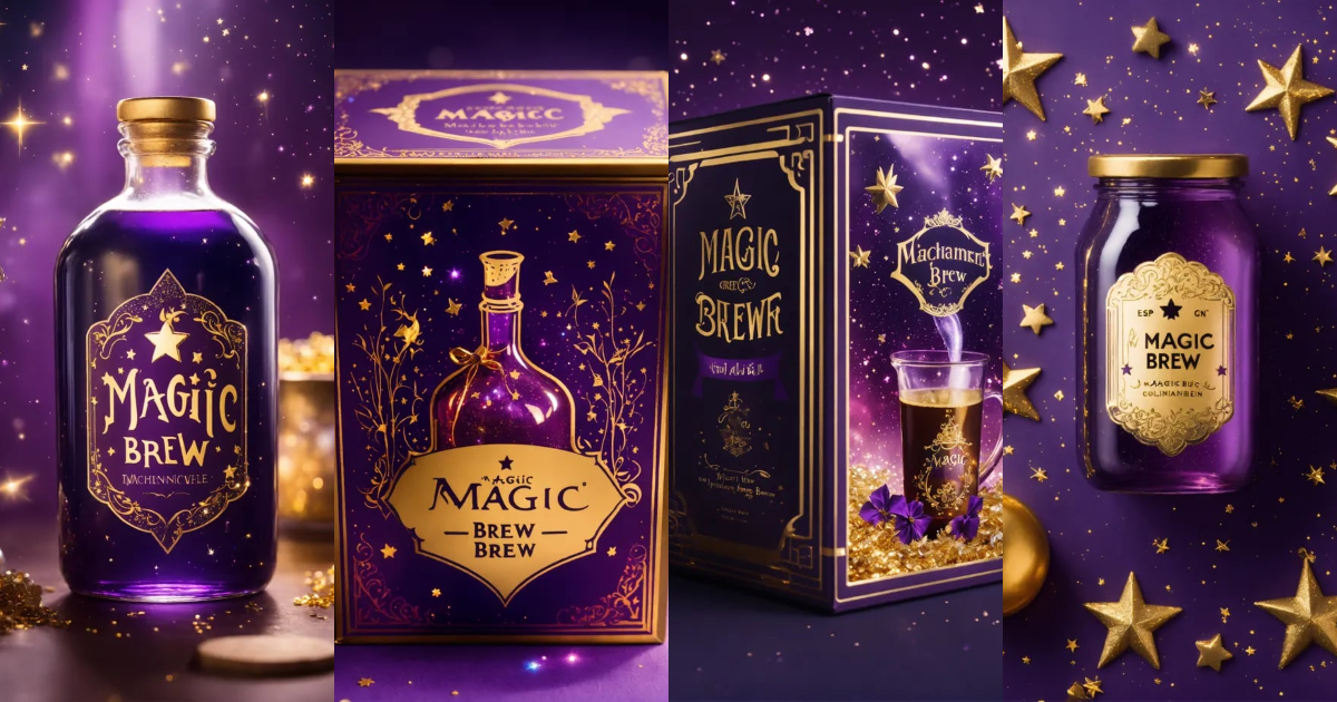 Lexica - A photo-realistic packaging box with a whimsical "Magic Brew ...