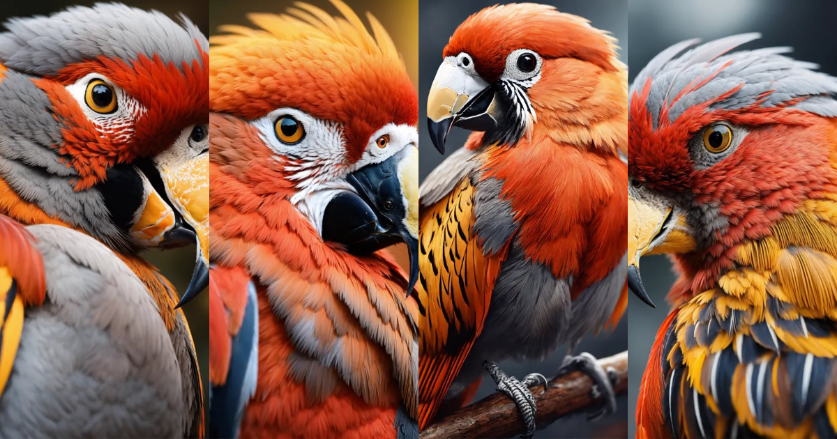 Lexica - "Gray and red feathers on a bird, in the style of yellow and ...