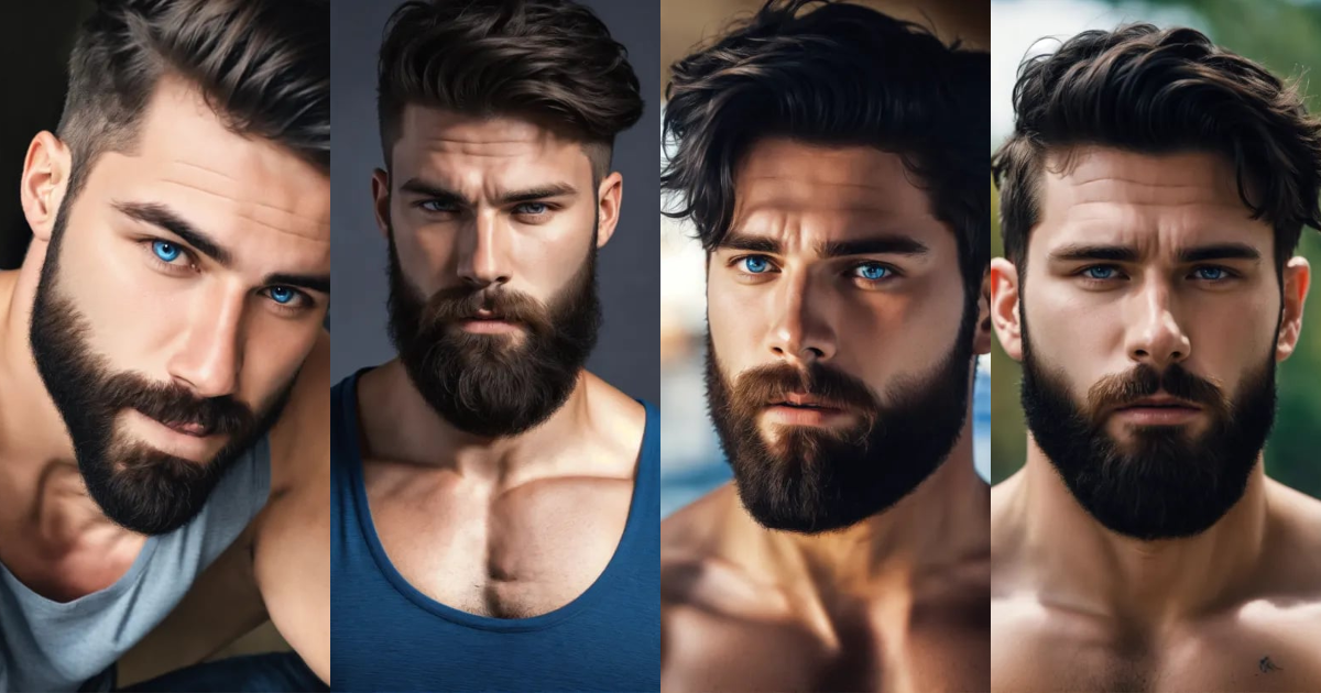Lexica - Hot white boy face blue ayes black hair muscular face and beard