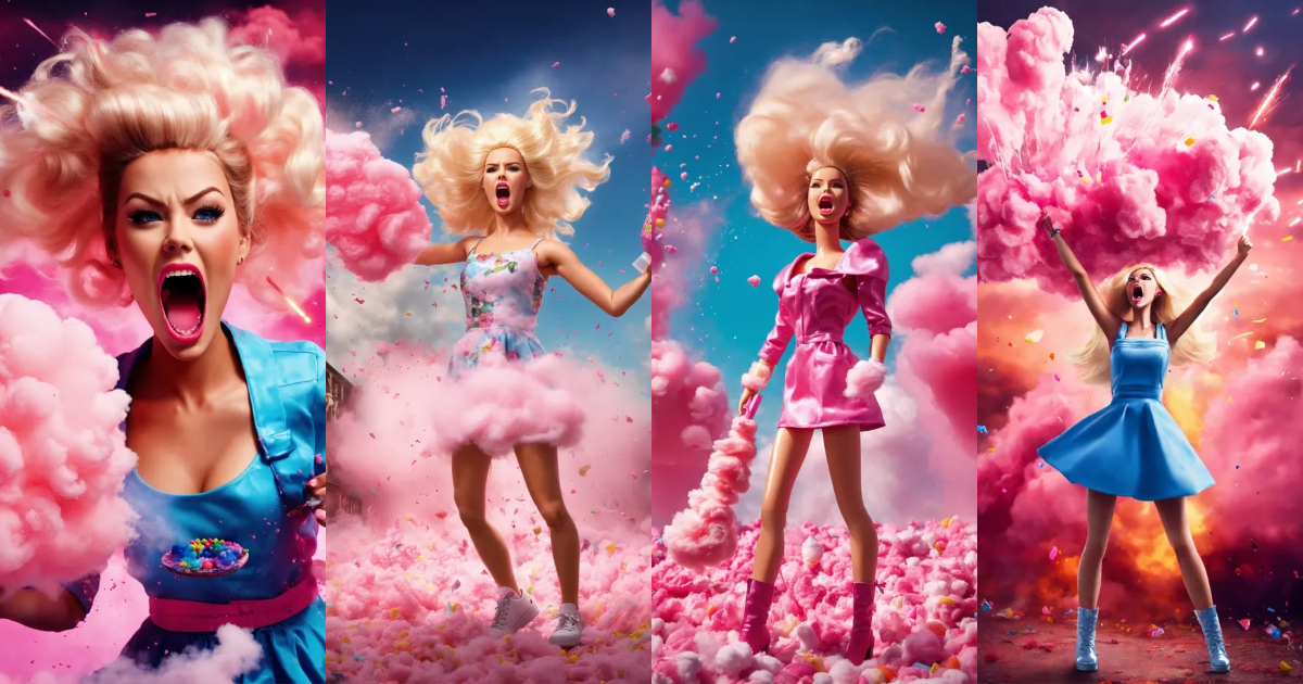 Lexica - Digital art screaming Angry Barbie doll destroying the world ...