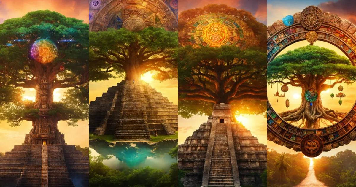 Lexica - Photo realistic image of the mayan tree of earth, with the 7 ...