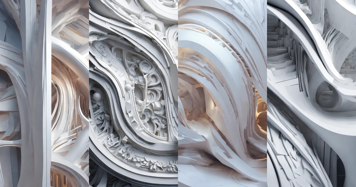 Lexica - Formalist sculptures made of white plastic form futuristic bas ...
