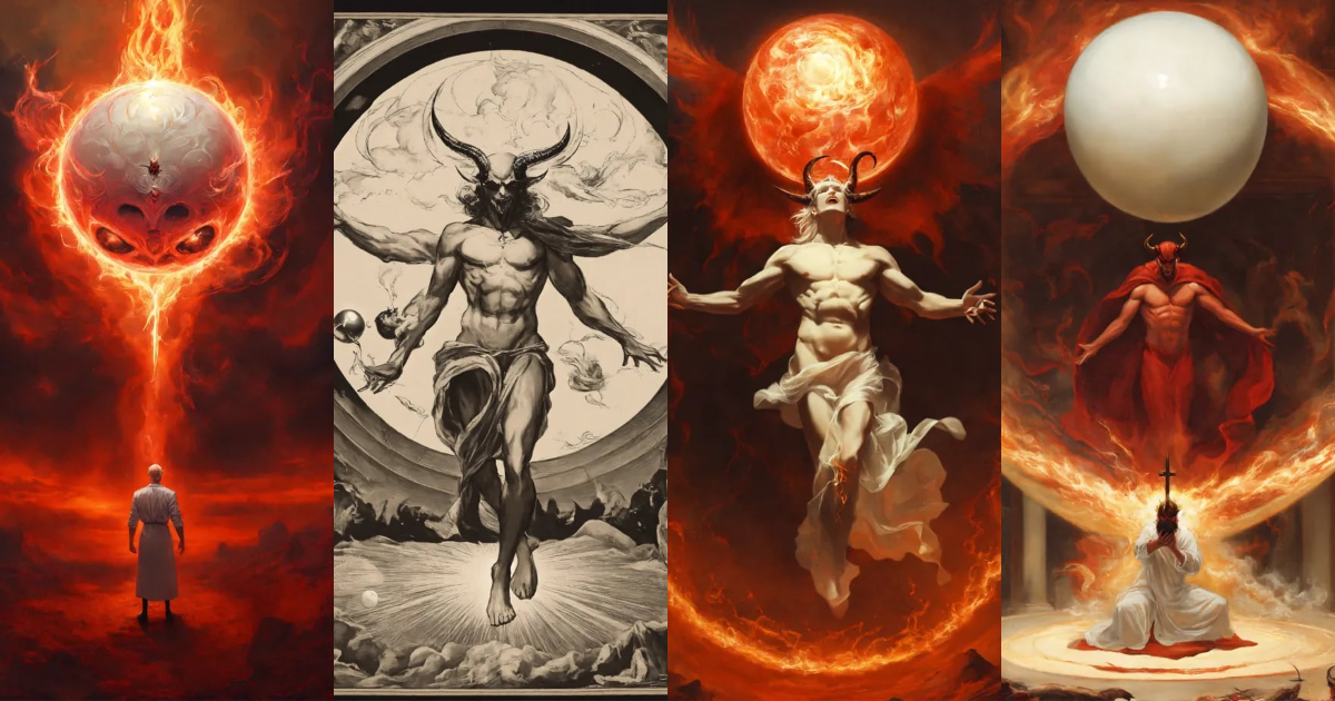 Lexica - Satan taking a human soul, spiritual energy, white ball