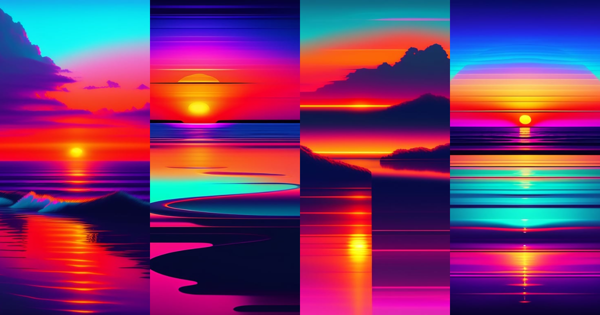 Lexica - A synthwave style sunset above the reflecting water of the sea ...
