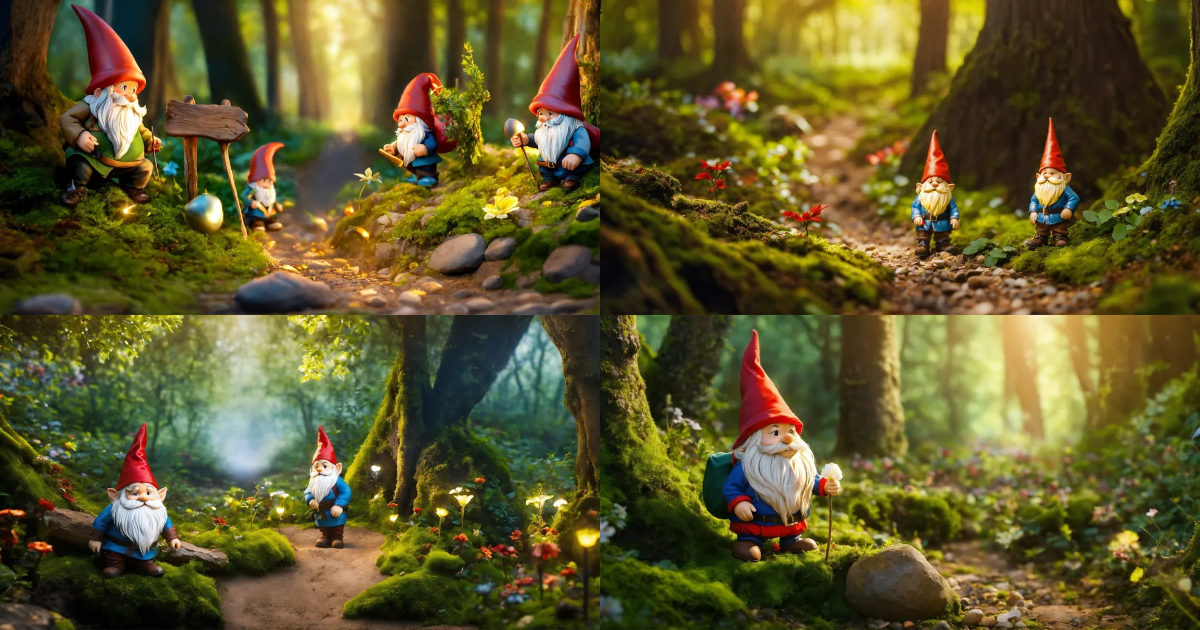 Lexica - Gentils gnomes dans la forêt, arbres magiques, mousse sur les ...