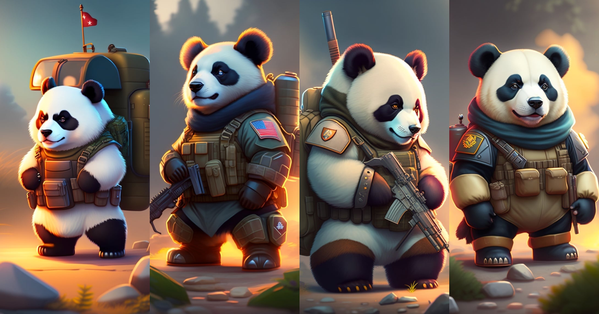 Lexica - A panda exhausted on the front line of the army with his ...