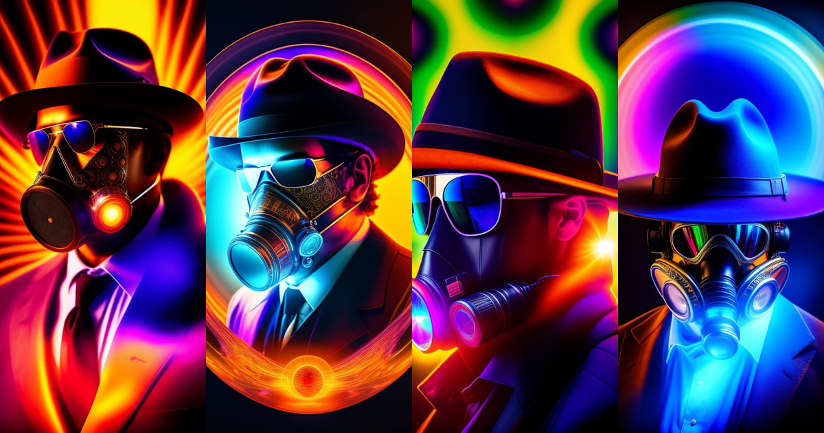 Lexica - A man wearing a fedora hat, sunglasses, trenchcoat and a gas ...