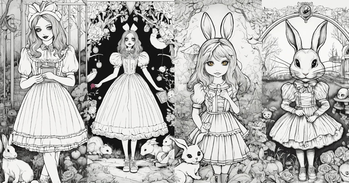Lexica - SCARY COLORING BOOK, CREEPY IN WONDERLAND WITH WHITE RABBIT