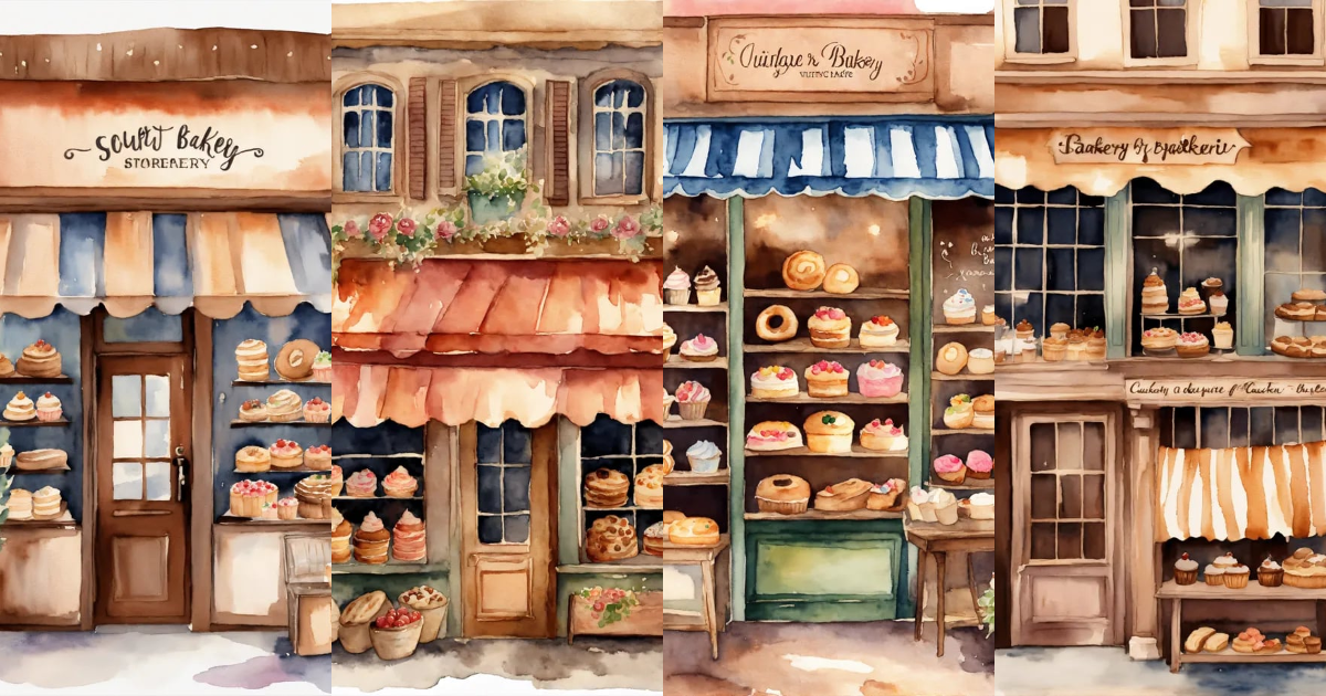 Lexica - Watercolor Vintage Rustic Bakery Storefronts Clipart - cute ...