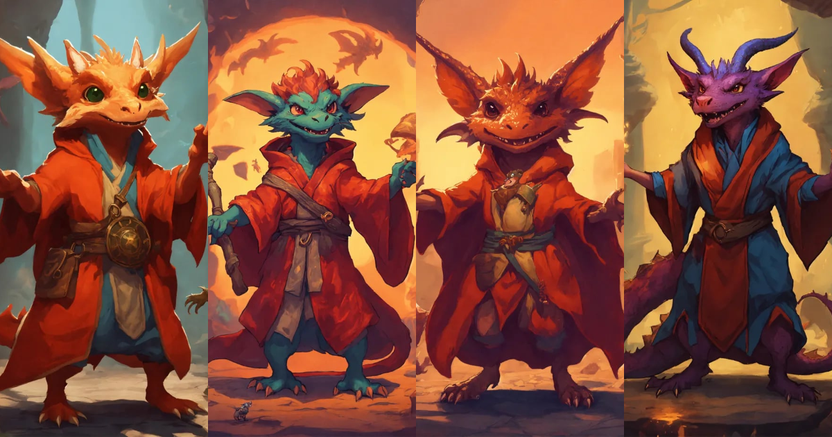 Lexica - A funny, wild, tiny Kobold sorcerer surrounded by much larger ...