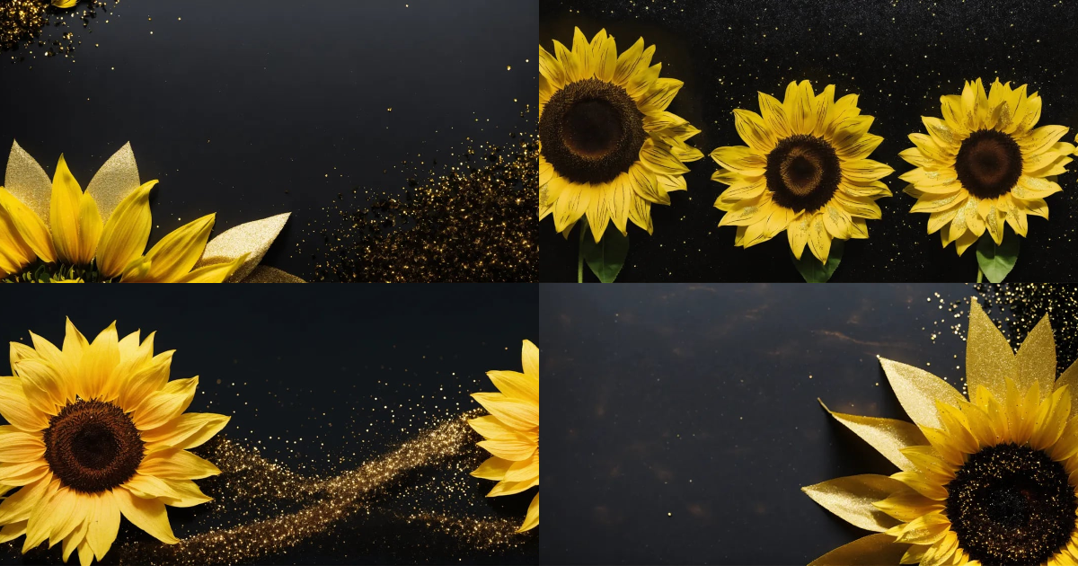 Lexica - Create a sunflower glitter, black background, with space to ...