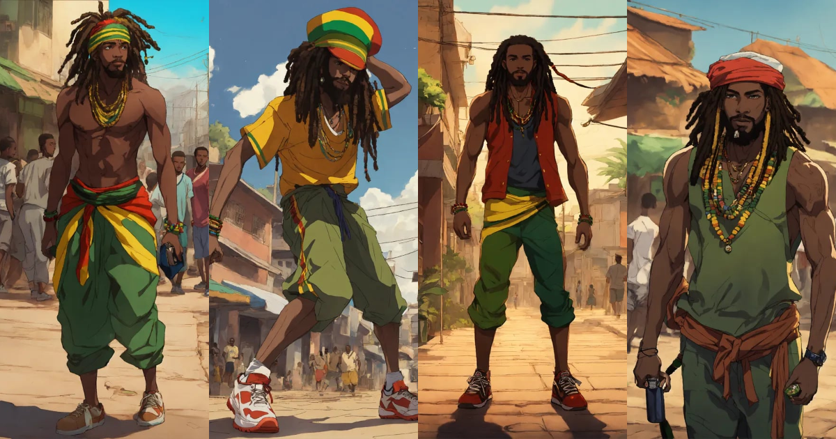 Lexica - A rasta man workout, push ups in an African town center, old ...