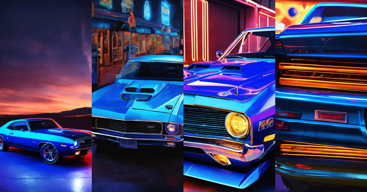 Lexica - A blue muscle car, neon, high detailed